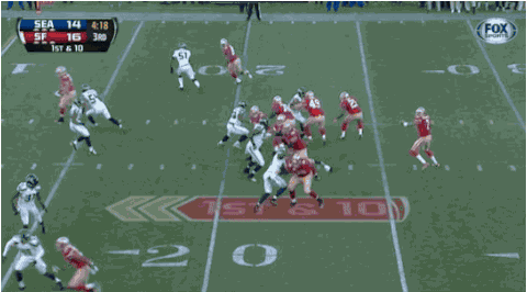 Colin Kaepernick intercepted by Byron Maxwell (GIF)