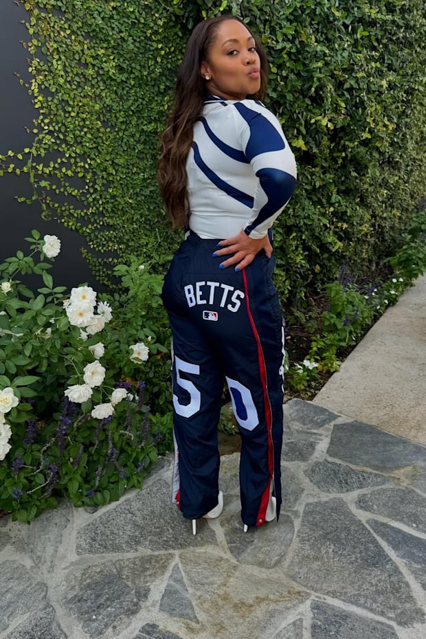 Mookie Betts' wife Brianna stuns in Dior top, custom Dodgers track pants