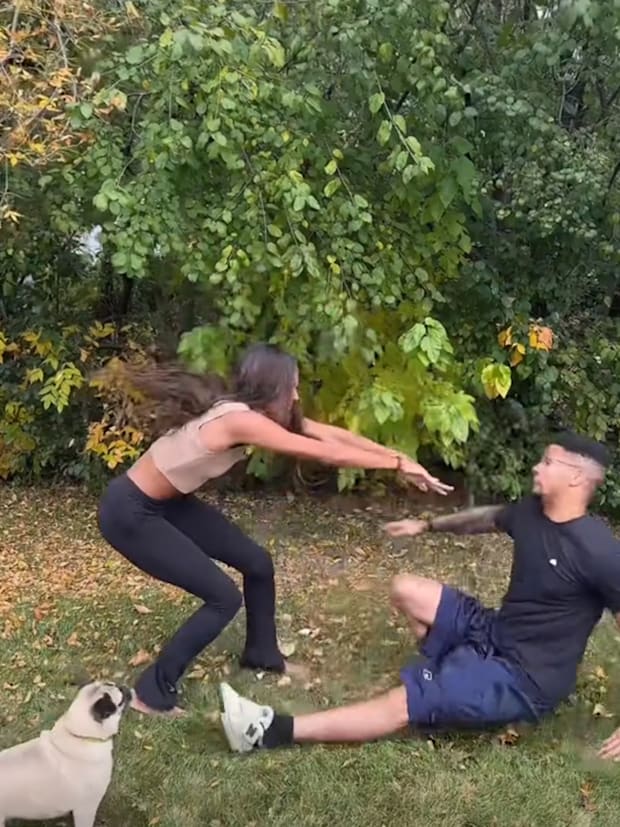 Gabby Thomas does awkward dance video with twin brother