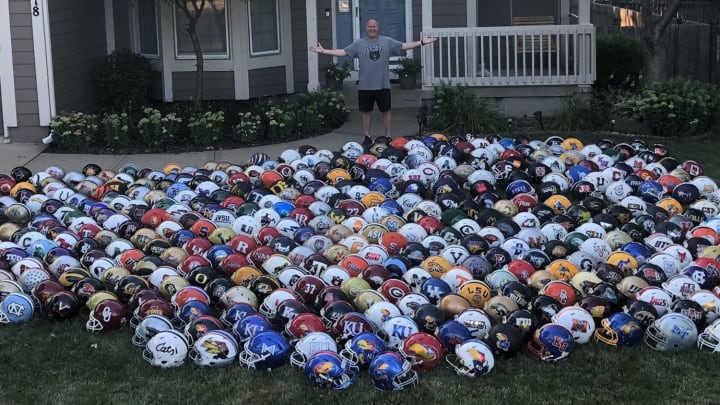 College football fan displays 500-plus helmet collection
