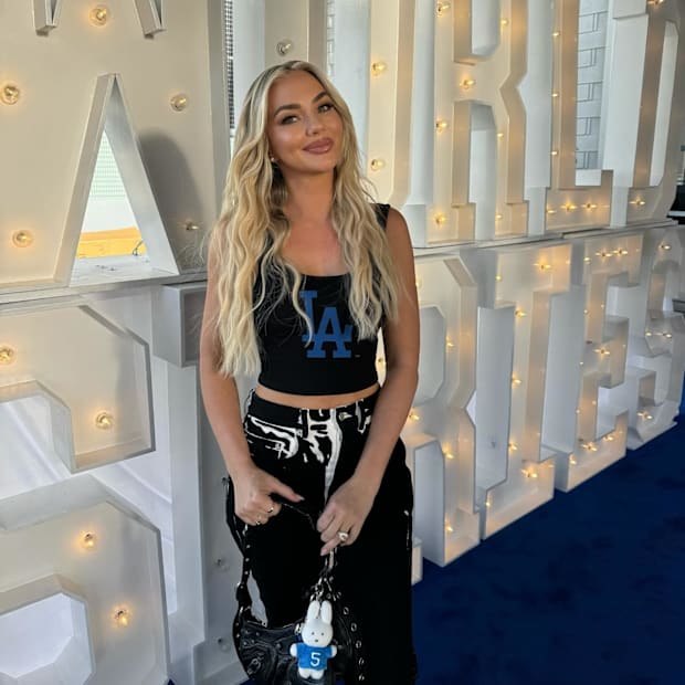 Chelsea Freeman rocks all-black Dodgers crop top fit for World Series ...