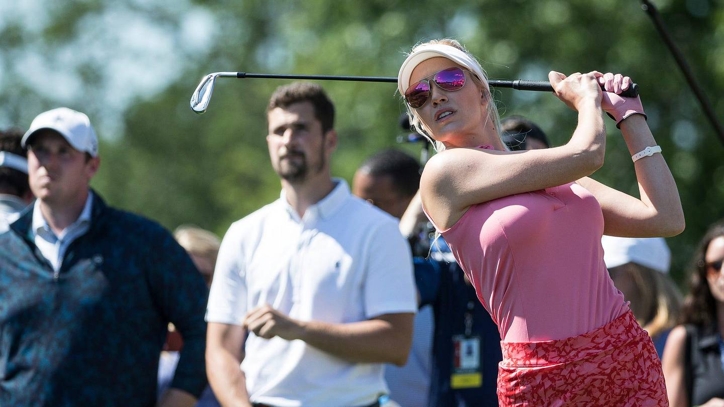 Paige Spiranac shows off her southern belle side with blue dress at the ...