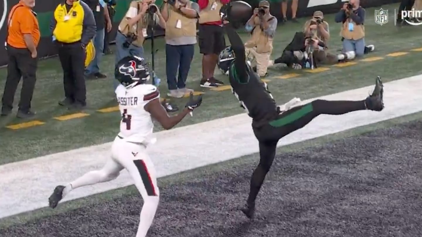 Garrett Wilson Makes Jaw-Dropping, One-Handed Touchdown Catch vs. Texans