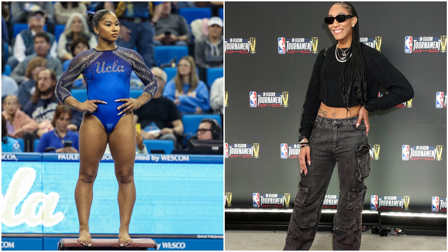 6-foot-4 A'ja Wilson towers over 4-foot-11 Jordan Chiles on red carpet