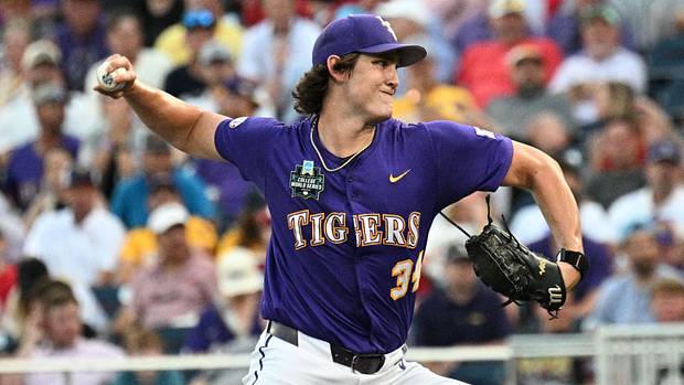 LSU Tigers pitching coach dominates Arkansas again on College World ...