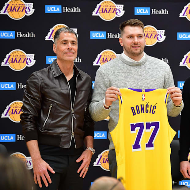 Lakers GM Rob Pelinka thanks Nico Harrison for trading Luka Doncic to Los Angeles