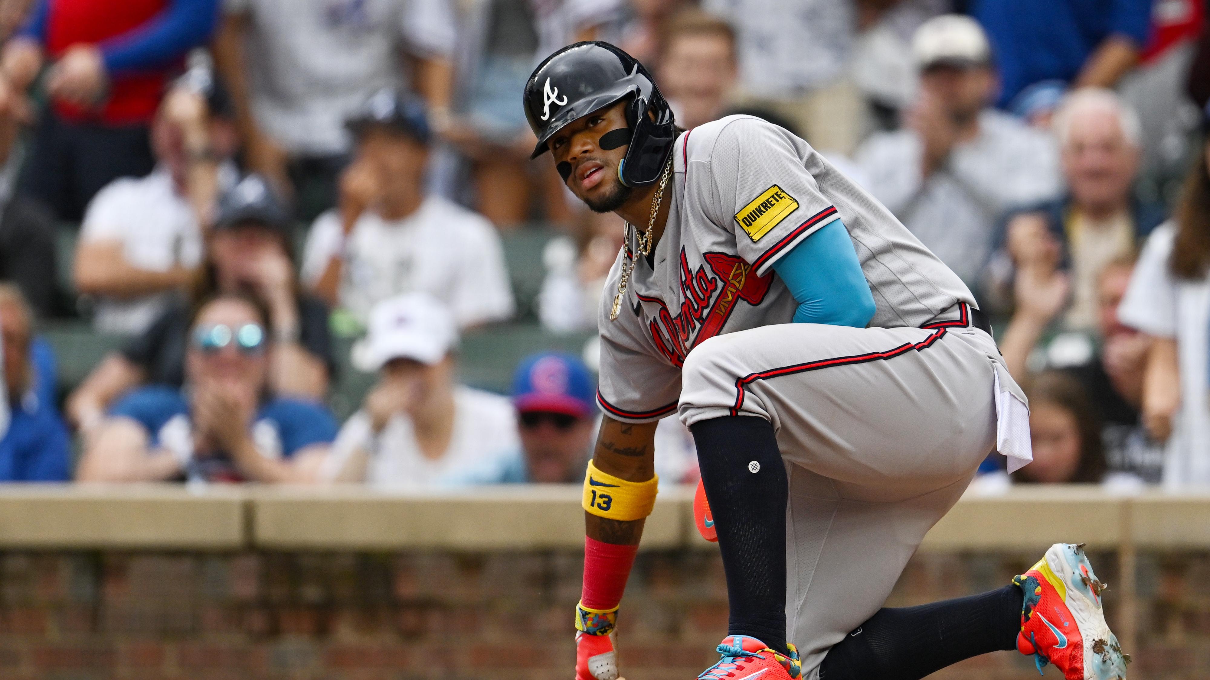 Ronald Acuña Jr. leaves game against Pirates after being hit by a pitch