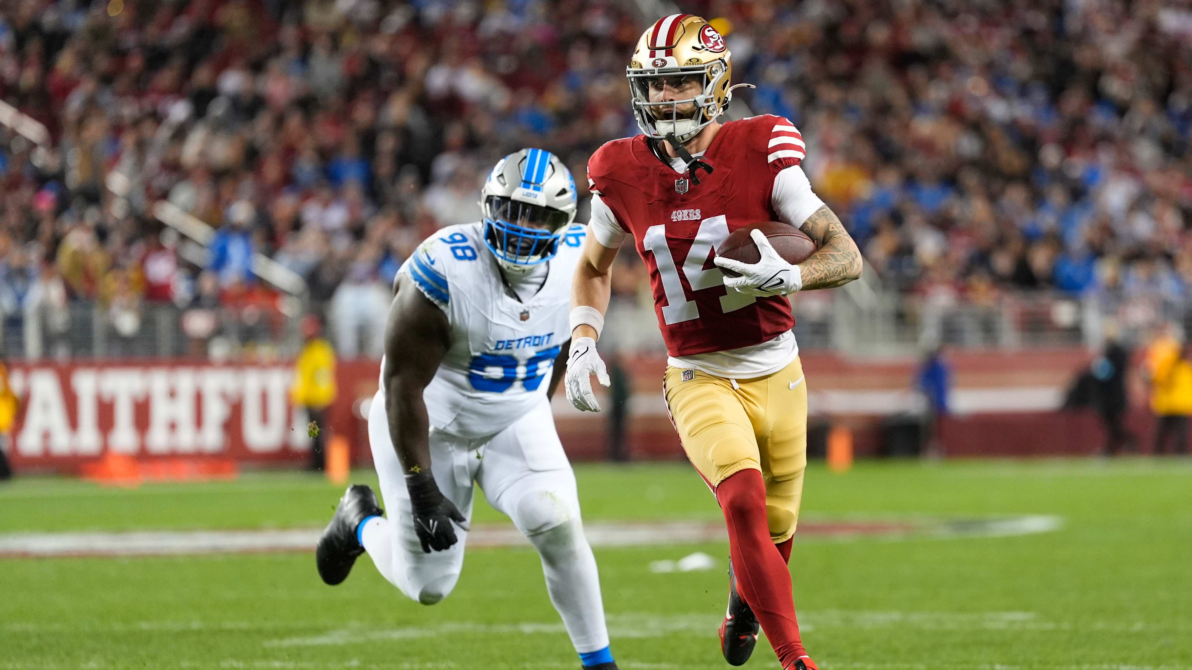 Ricky Pearsall delivers highlight-reel catch on Monday night vs. Lions