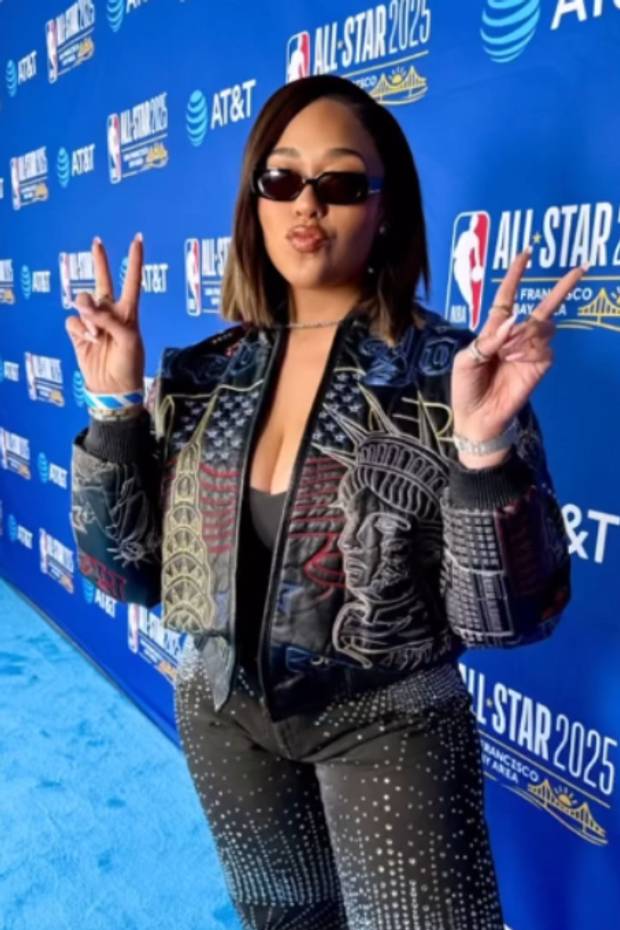 Knicks WAG Jordyn Woods rocks custom New York jersey blouse for NBA ...