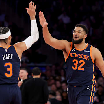 New York Knicks' Karl-Anthony Towns Reacts After Historic Night vs. Atlanta Hawks