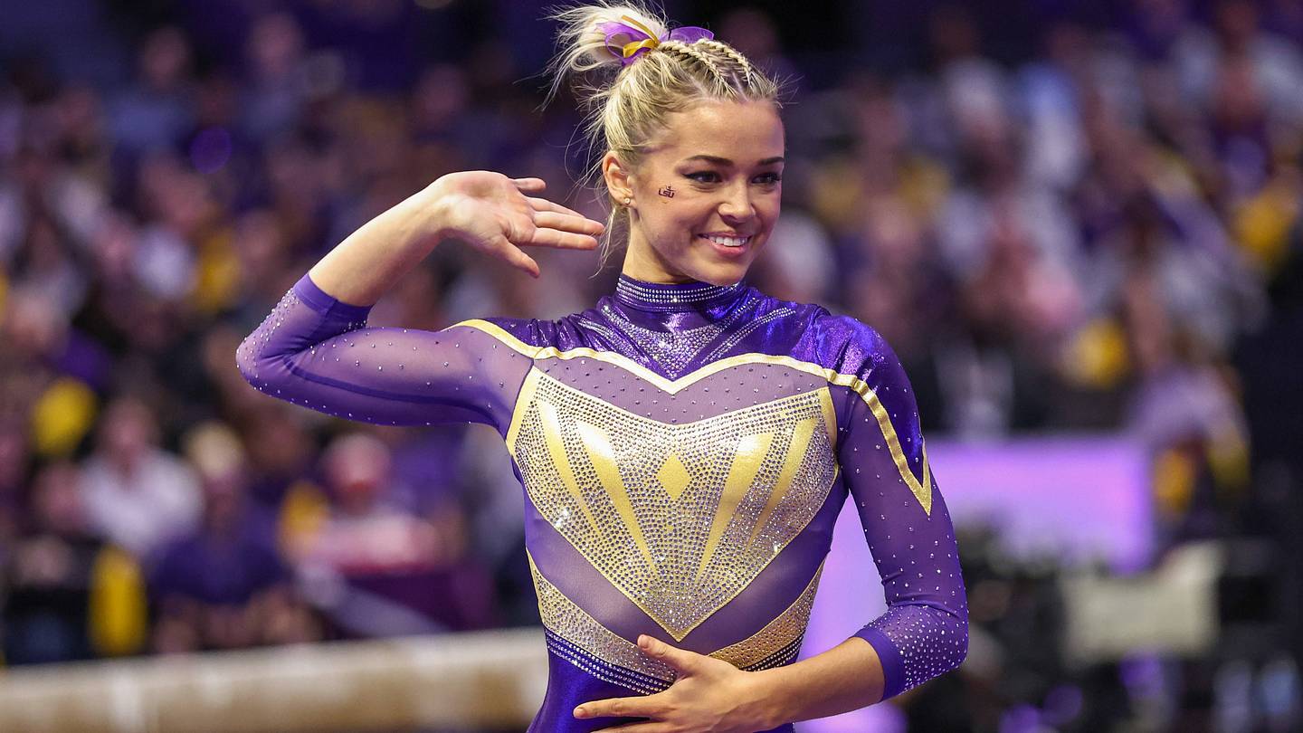 Livvy Dunne Has Two Word Cheer For Lsu Gymnastics Mardi Gras Leotard