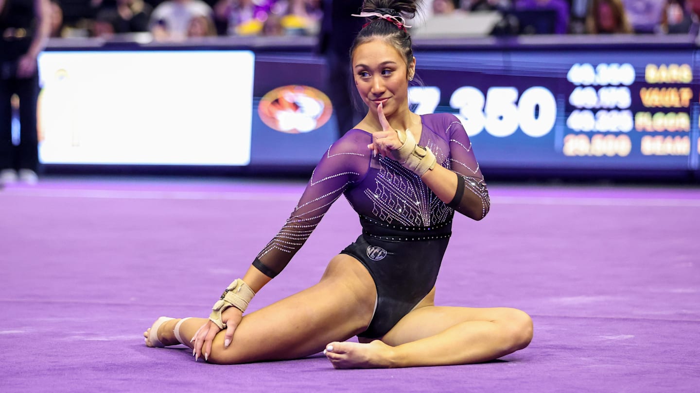 LSU gymnastics star Kailin Chio hypes upcoming Tigers SEC showdown with action shot
