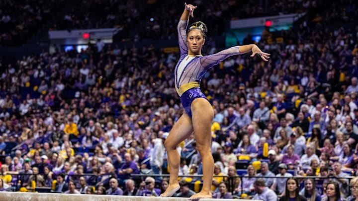 LSU phenom Kailin Chio reveals stunning ‘Halo’ white SEC Championships ...