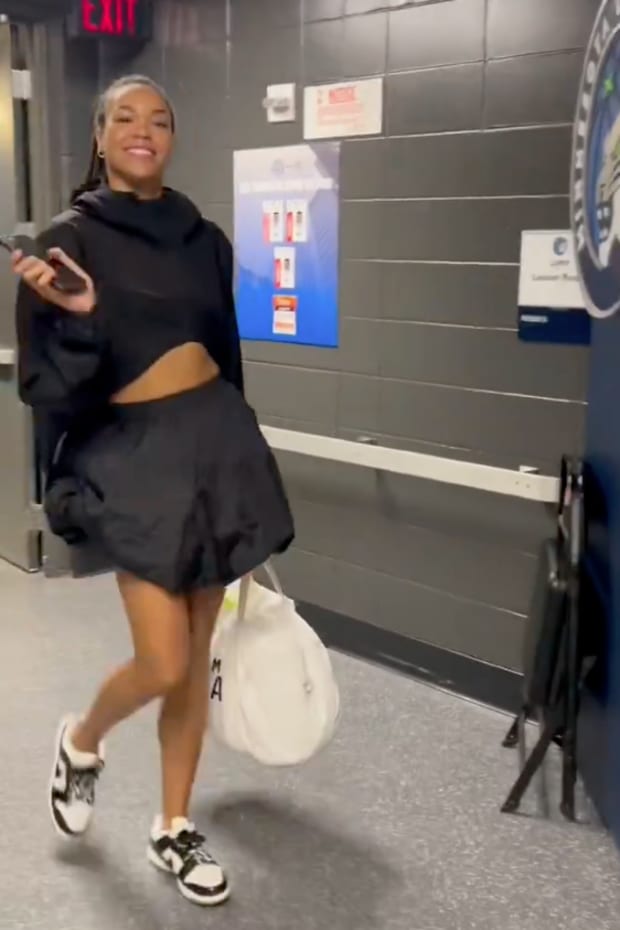 Napheesa Collier's leggy WNBA Finals bubble skirt fit turns heads