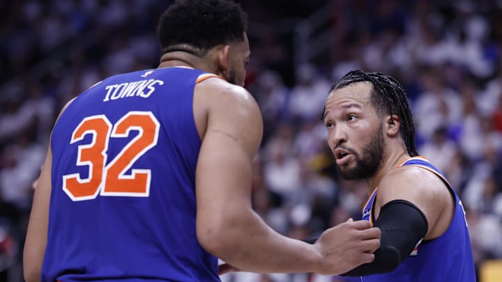 Jalen Brunson with Karl-Anthony Towns at fancy Paris event flexing ...