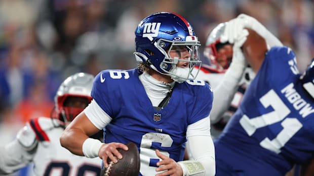 OL Evan Neal a Healthy Scratch; Jaxson Dart Officially No. 2 for NY Giants in Week 1
