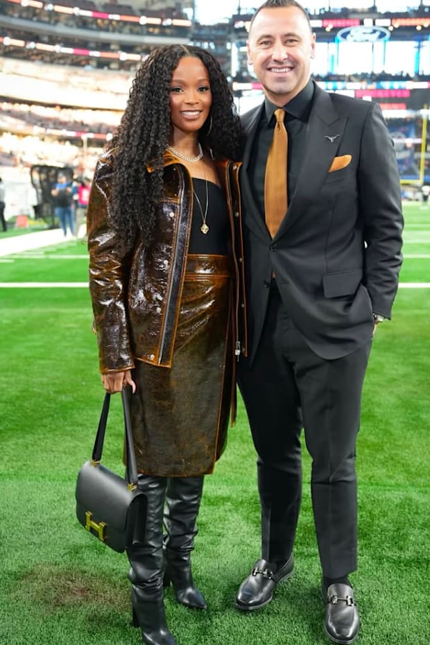 Steve Sarkisian’s wife Loreal has her own Penn State white-out fit flexing Chanel