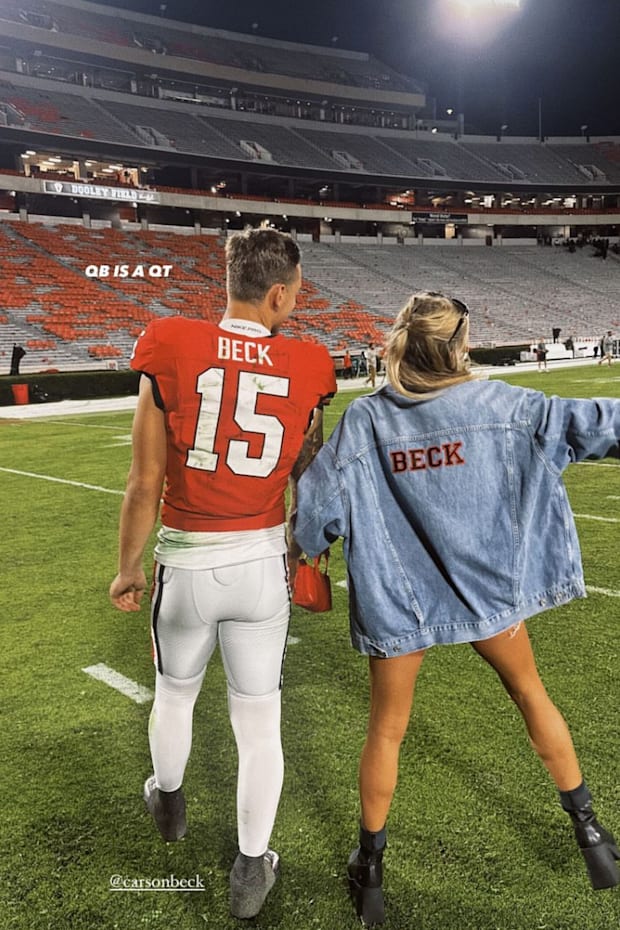 Carson Beck’s sister Kylie towers over his girlfriend Hanna Cavinder in ...