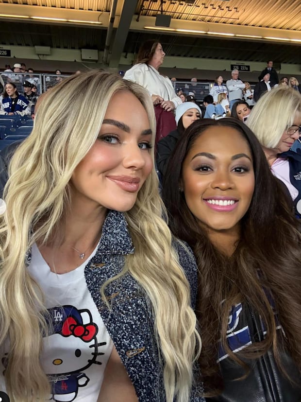 Chelsea Freeman rocks itsy bitsy Hello Kitty Dodgers top, purse for Game 4