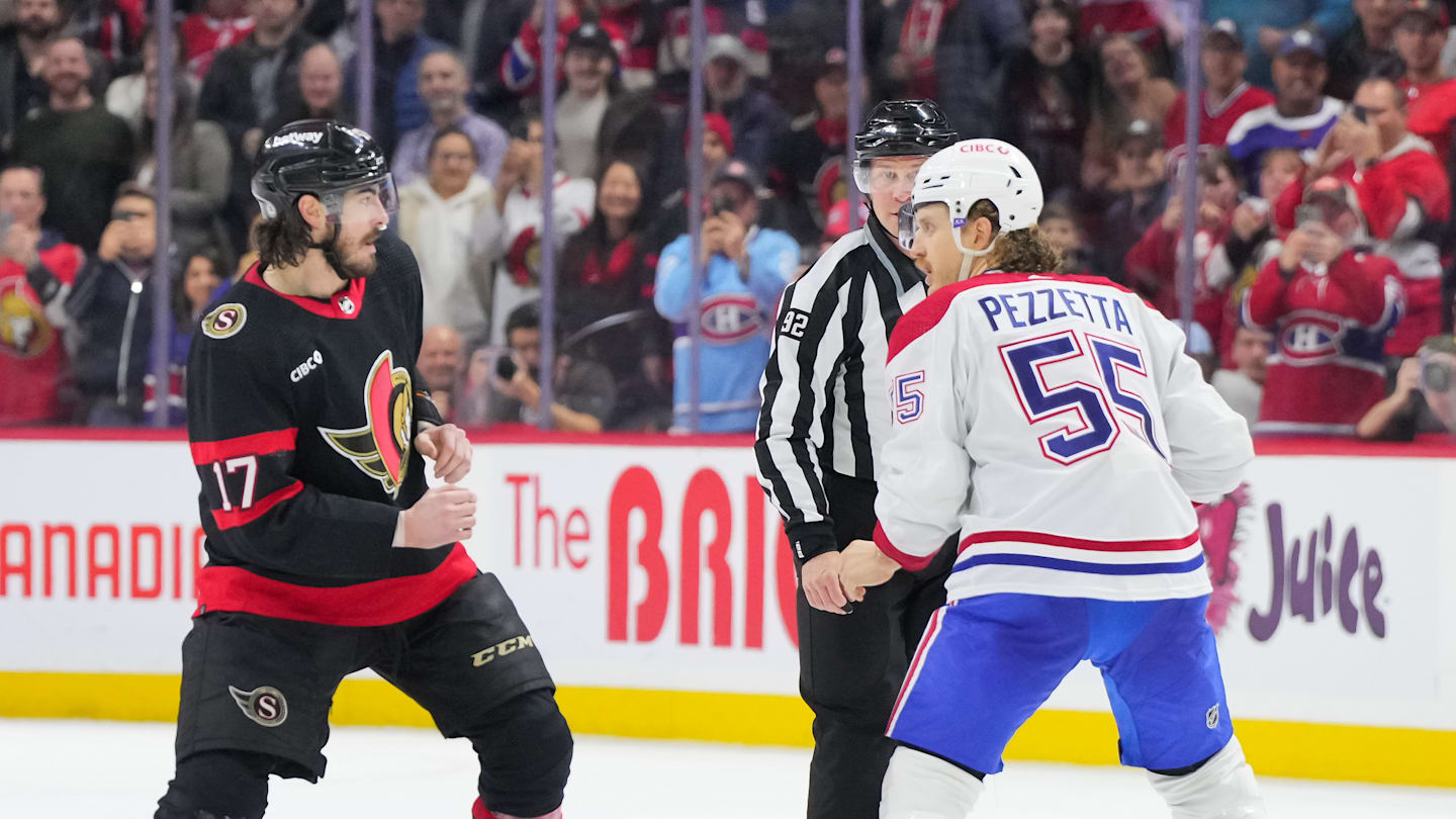Arber Xhekaj & Michael Pezzetta exchange pleasantries at Habs practice