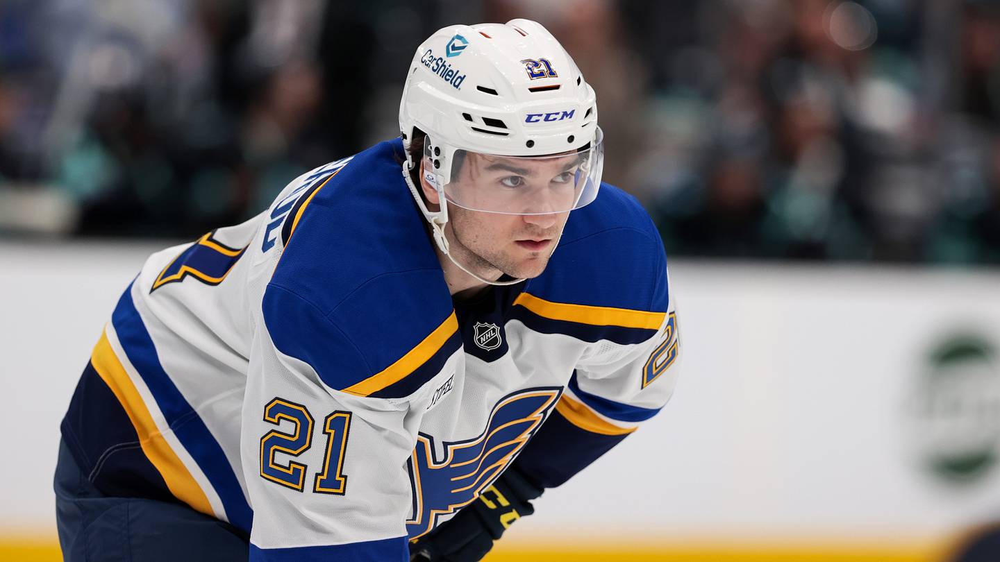 Blues top prospect Jimmy Snuggerud shaken up at practice