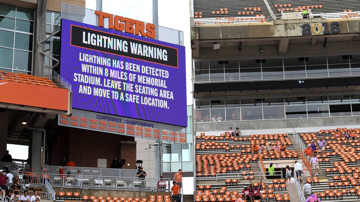 Clemson-Troy halted by lightning with Tigers trailing early