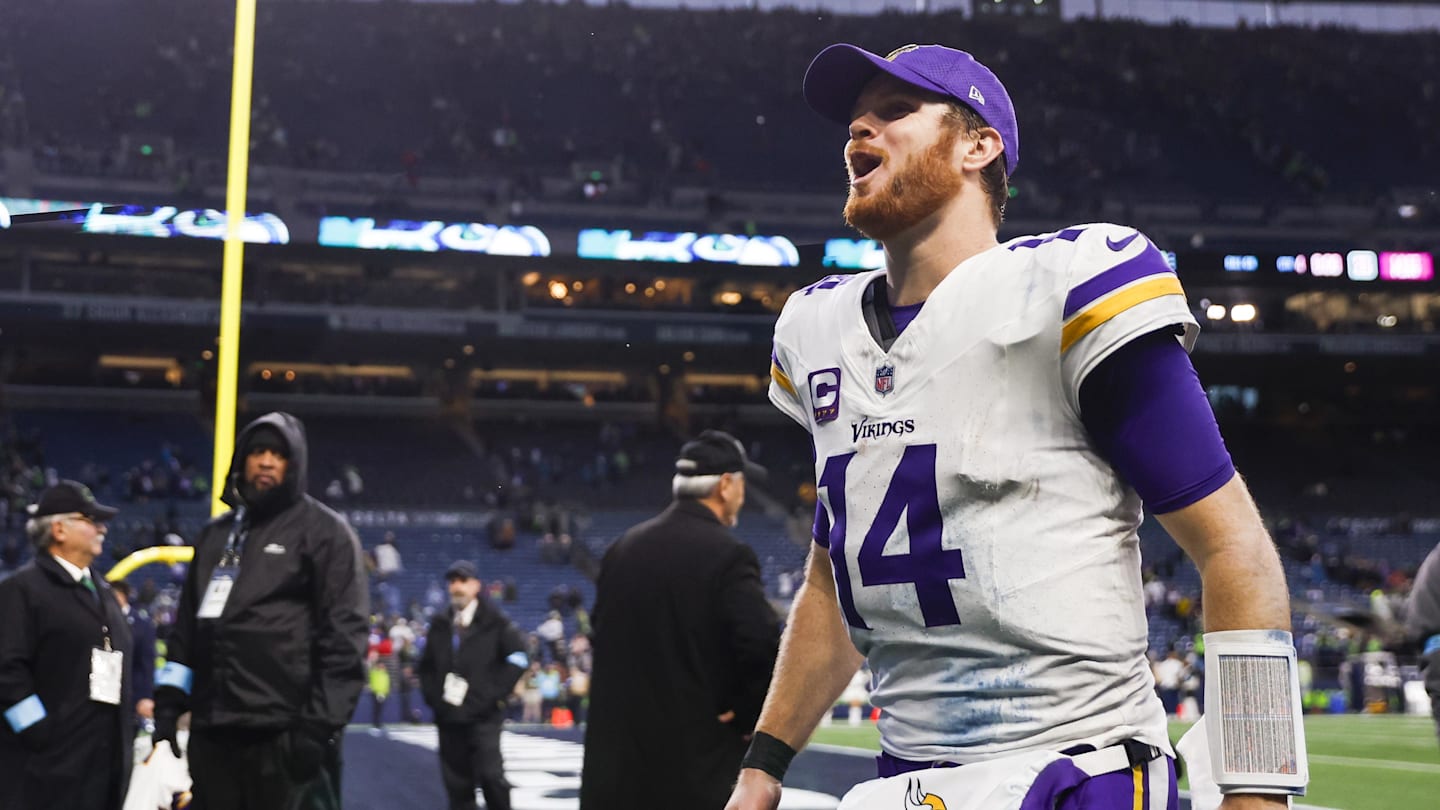 Sam Darnold's gf Katie Hoofnagle rocks custom jacket for Vikings playoff game