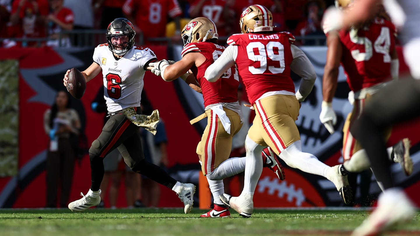 Alternate angle of Baker Mayfield's stiff arm on Nick Bosa makes it even more incredible