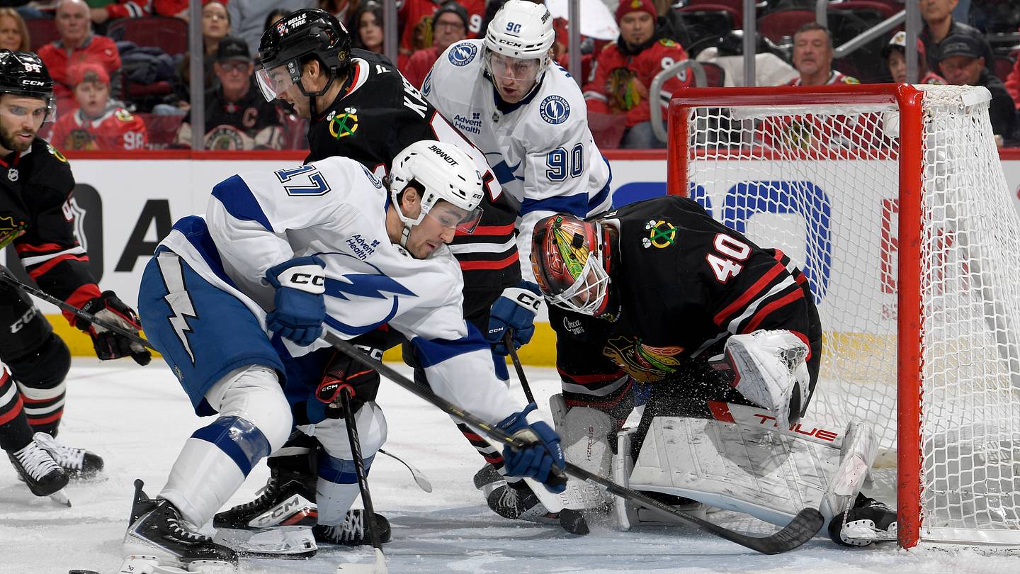 Soderblom, Blackhawks find a way to earn a point against Lightning