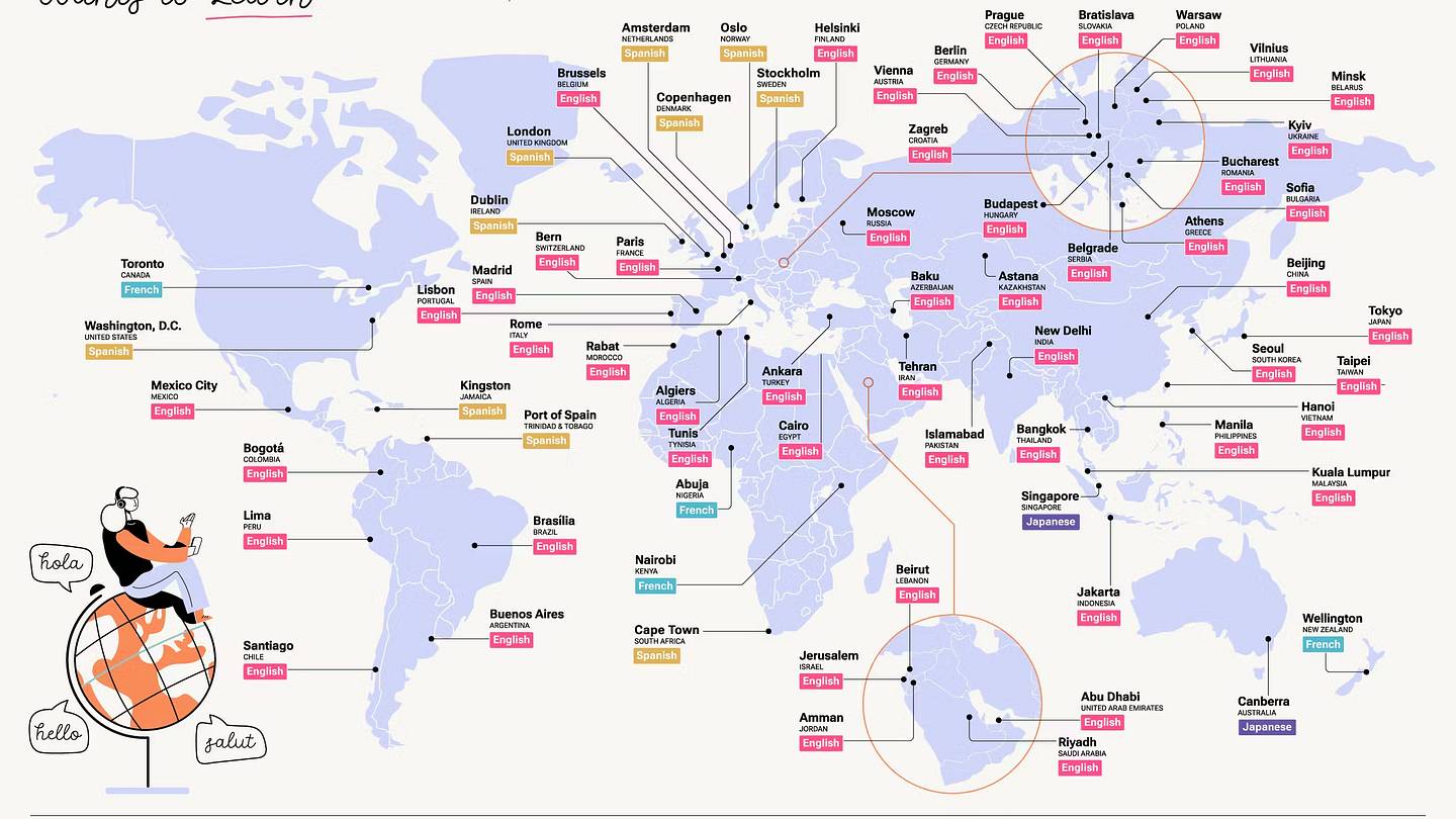 The Most Desired Language to Learn in Every City, Illustrated on a Map