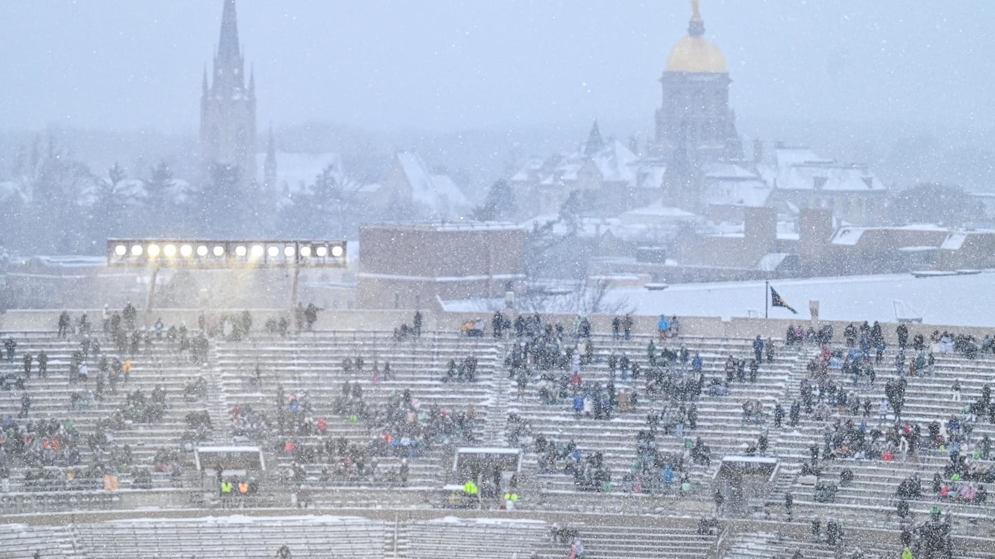 Snowy scene: Notre Dame football stadium transformed ahead of historic ...