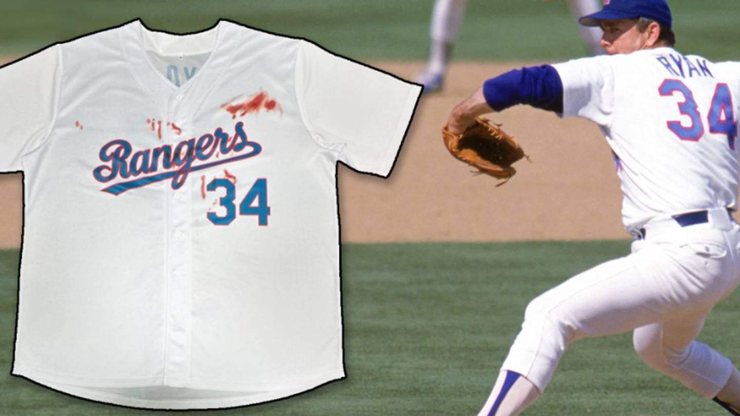 Only in Texas: A Nolan Ryan Collectible Blood-Stained Rangers Jersey ...