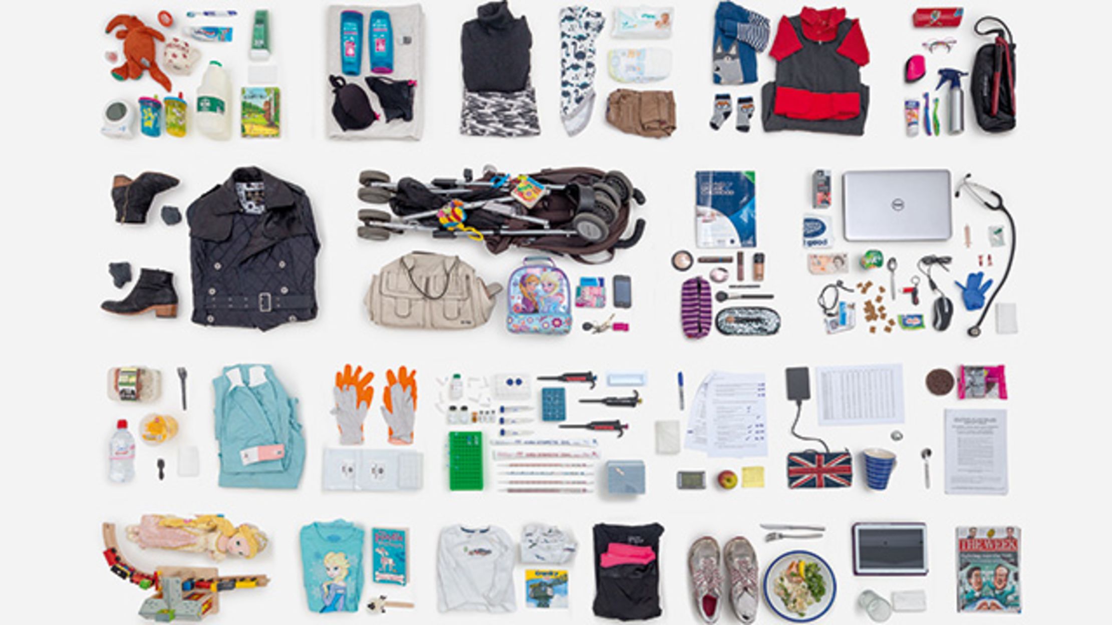 In Photos: Every Single Object a Person Touches in a Day | Mental Floss