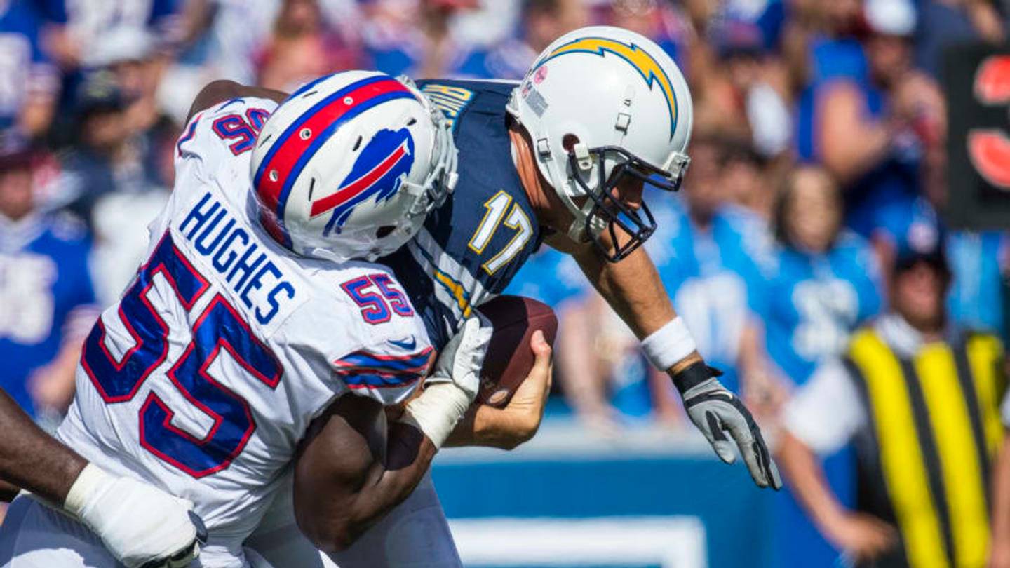 Which QB has Jerry Hughes sacked the most on the Buffalo Bills?