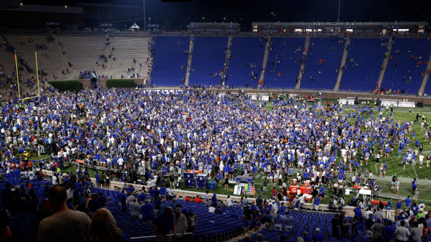 Duke football pulls off epic field storming after upset against No. 9 ...