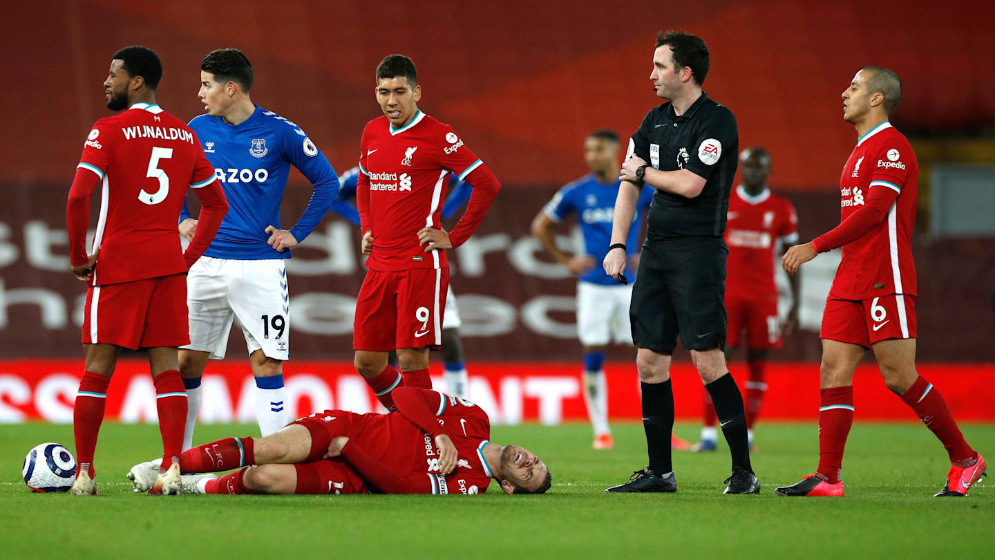 Jordan Henderson hobbles off with muscle injury in Merseyside derby