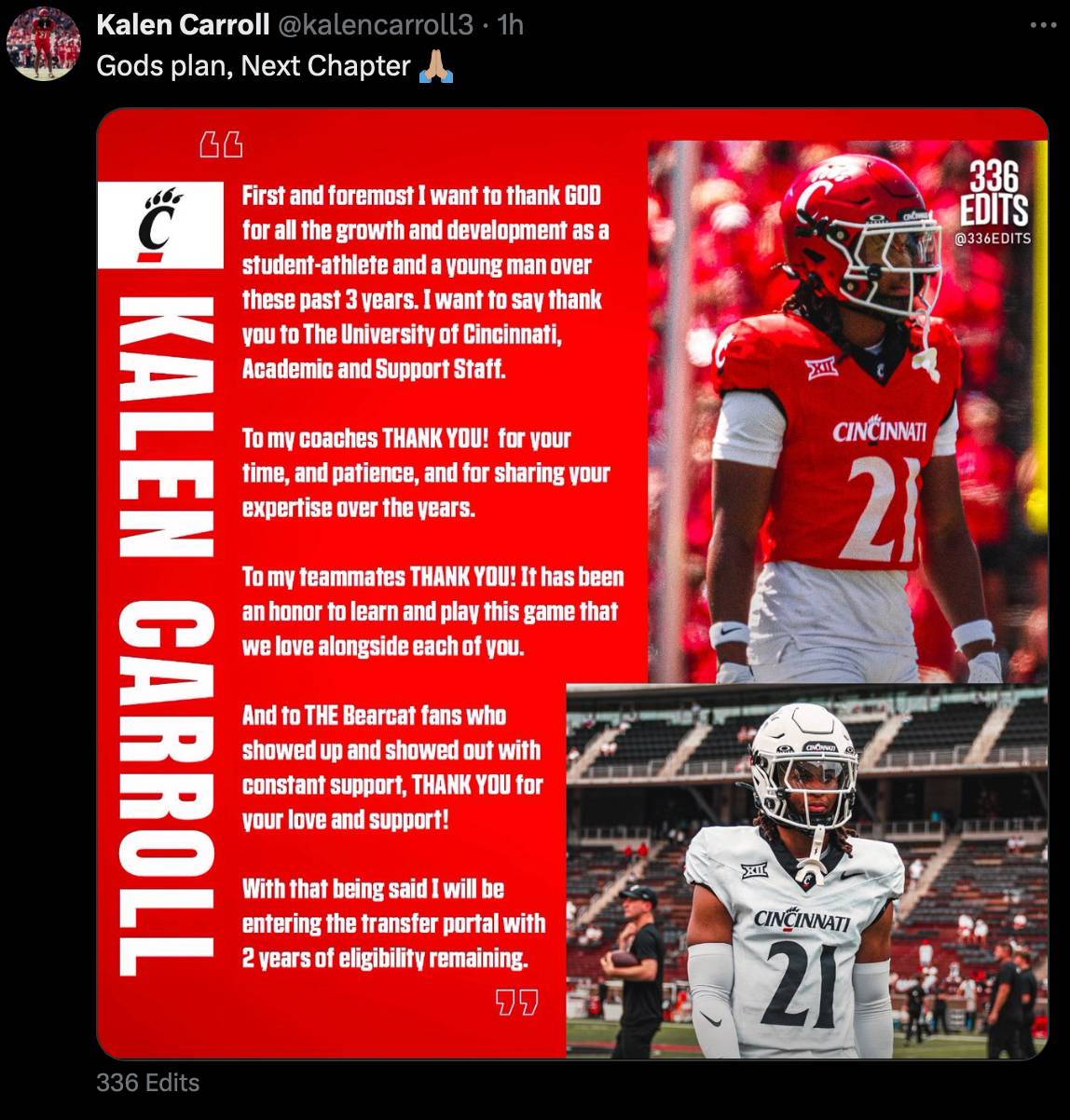 Pair of UC Defenders Announce Transfer Portal Entries in Kalen Carroll ...
