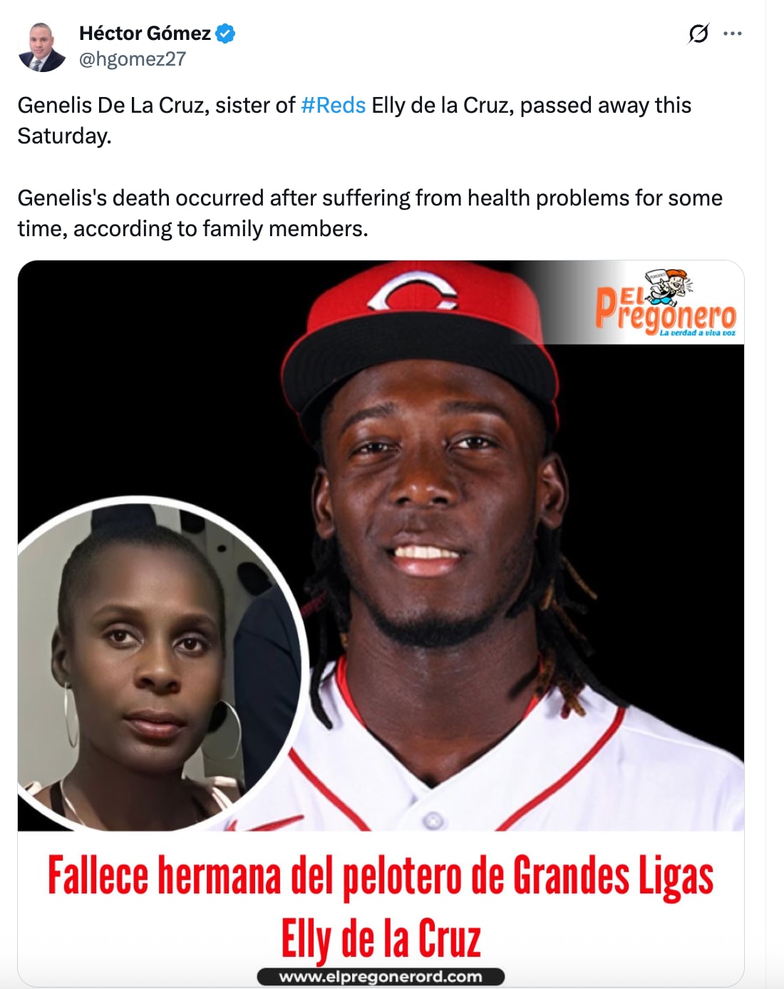 Report: Elly De La Cruz's Sister Genelis De La Cruz Has Passed Away