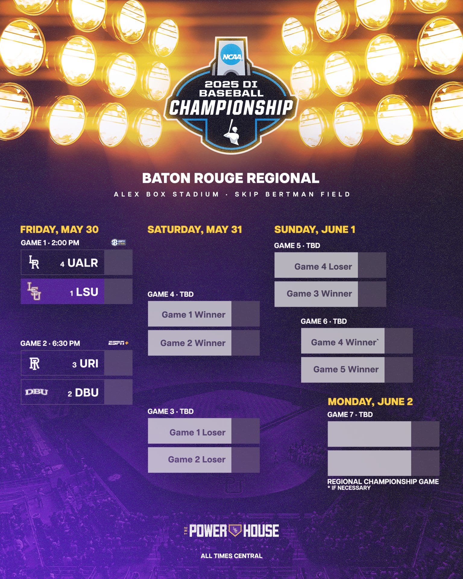 Baton Rouge Regional Schedule: LSU Baseball's Opponents and Start Times Revealed
