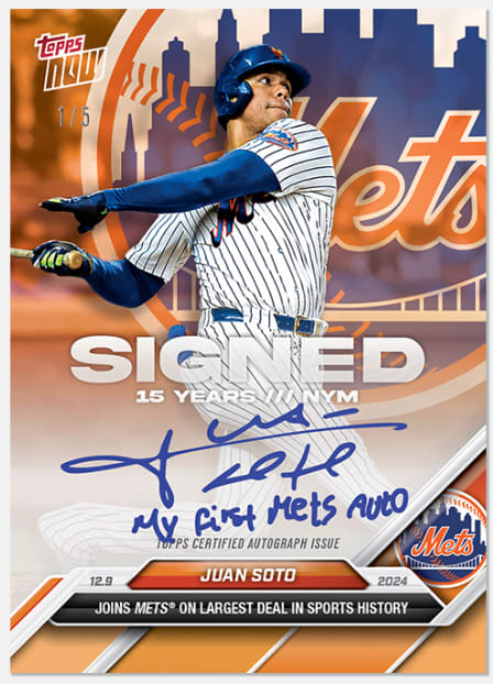 Juan Soto’s Historic Mets Contract Immortalized by Topps NOW
