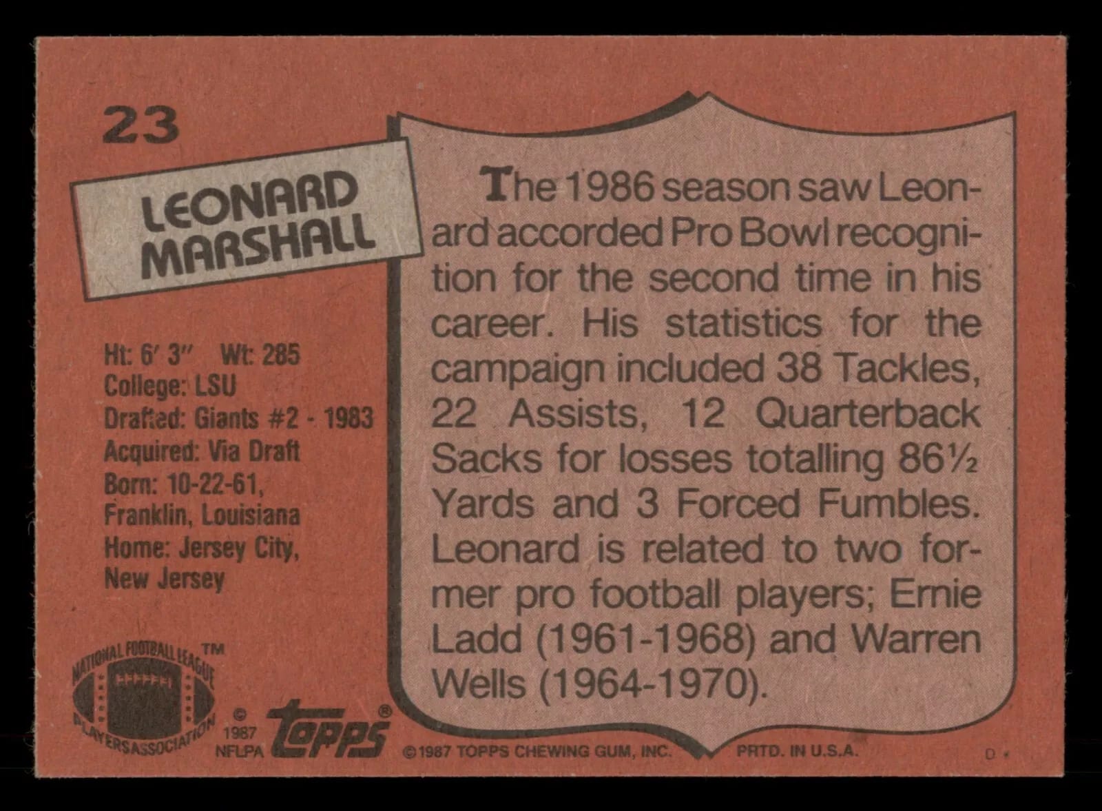 Card Back Questions: Leonard Marshall Talks Football Relatives, Facing ...