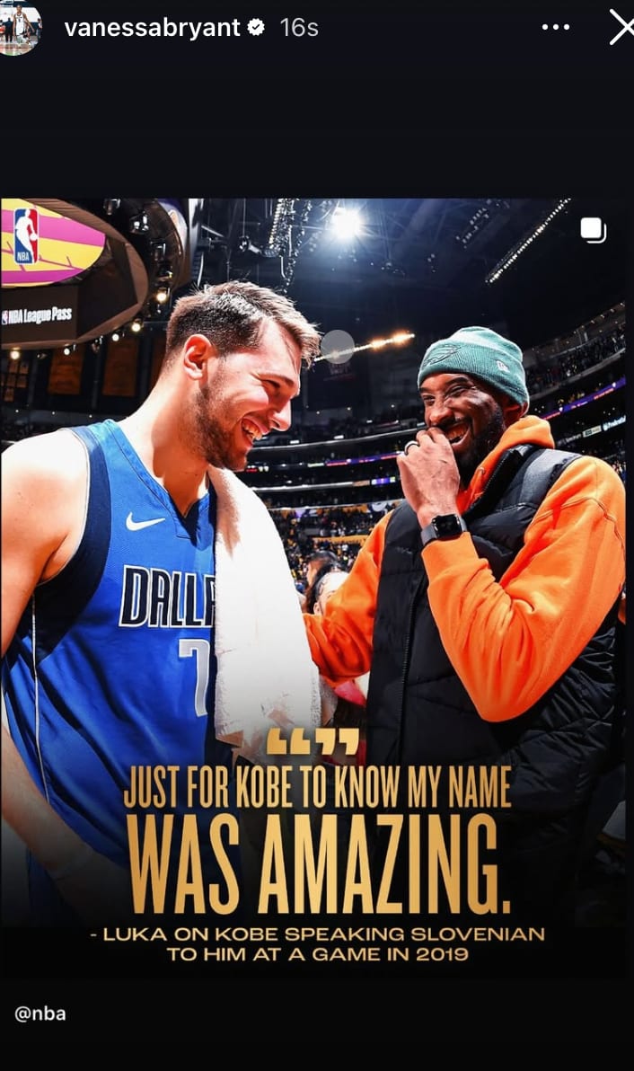 Vanessa Bryant posts Luka Doncic's awesome Kobe comment with special ...
