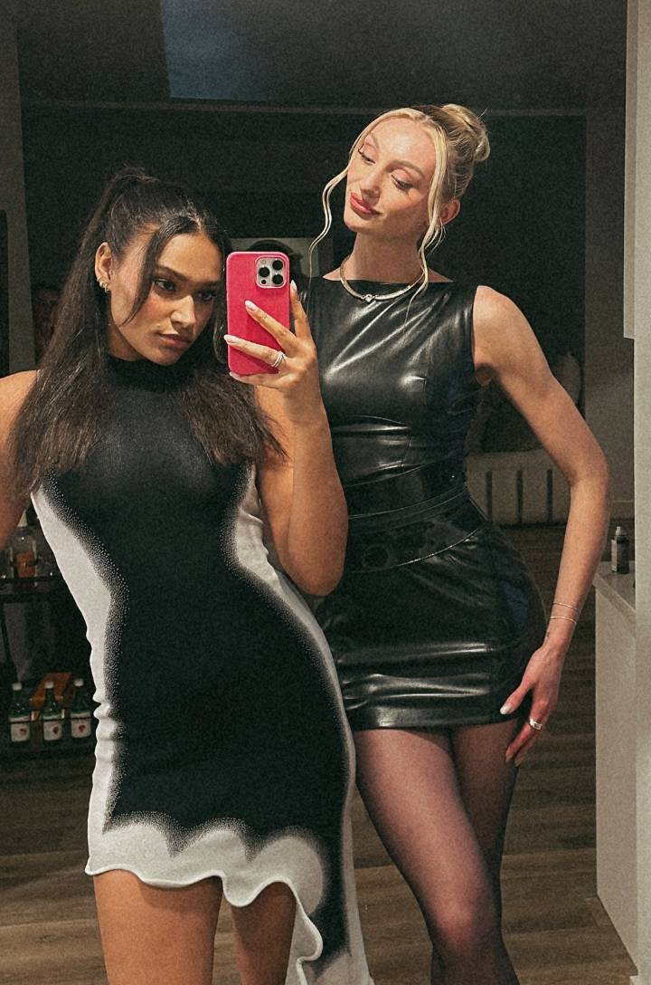 Cameron Brink flexes stronger physique in shimmering black miniskirt fit