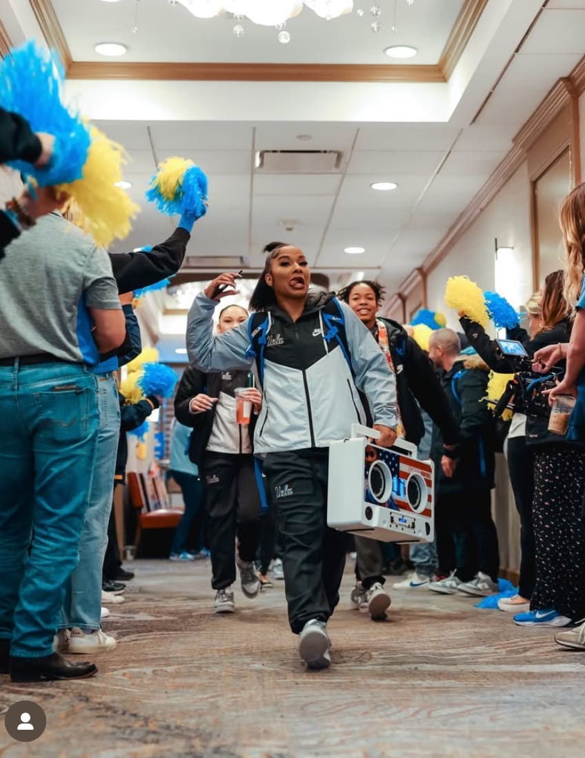 UCLA star Jordan Chiles is ‘Prada Baddie’ in Coachella poolside purple ...