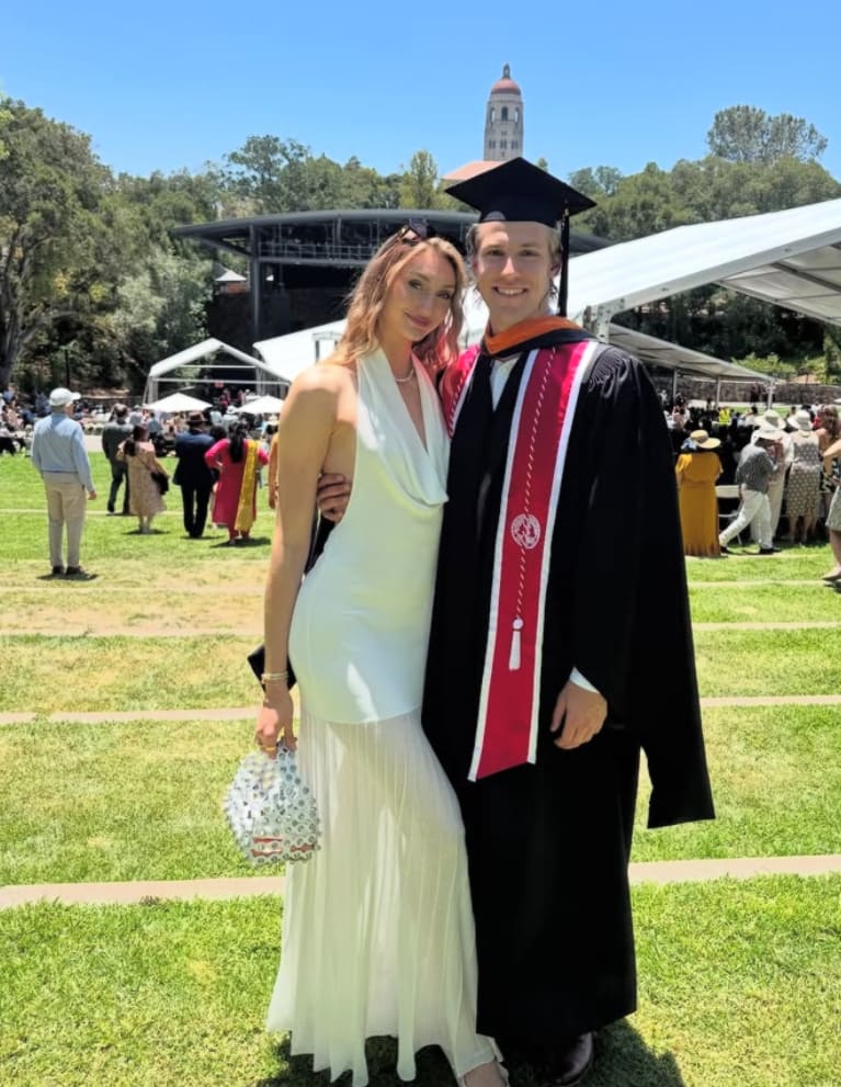 Cameron Brink’s unreal white dress steals fiancé’s Stanford graduation ...